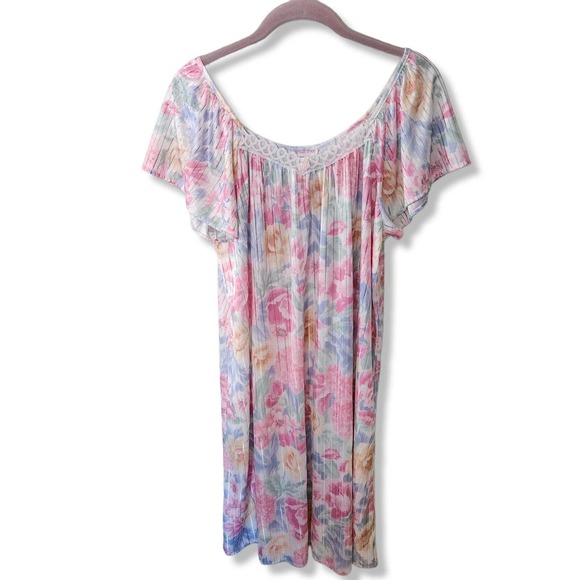 Vintage | Intimates & Sleepwear | Vintage Pink Satin Lace Short Ruffle ...